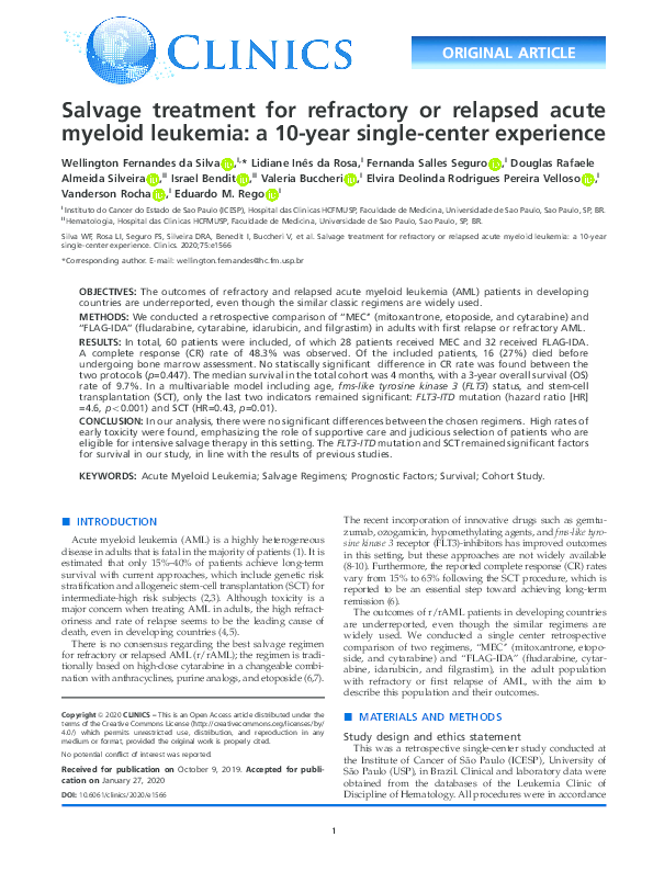 (PDF) Salvage treatment for refractory or relapsed acute myeloid leukemia: a 10-year single ...