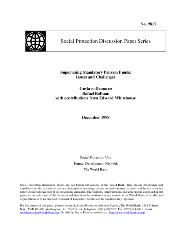 (PDF) Supervising Mandatory Pension Funds: Issues and Challenges