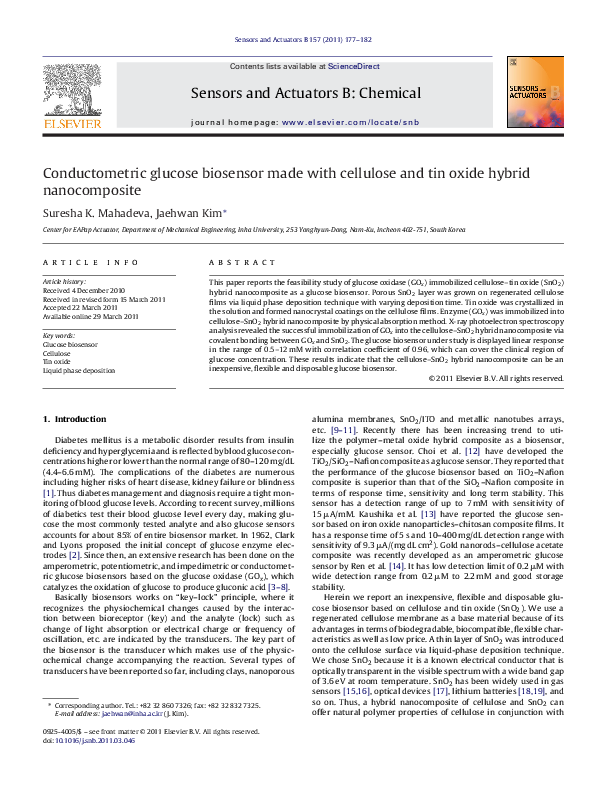 (PDF) Conductometric glucose biosensor made with cellulose and tin ...
