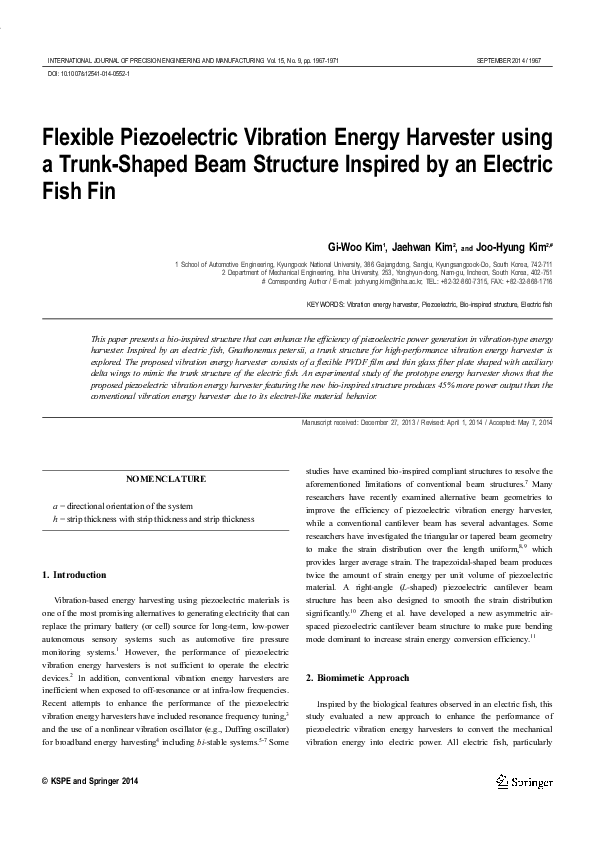Pdf Flexible Piezoelectric Vibration Energy Harvester Using A Trunk Shaped Beam Structure