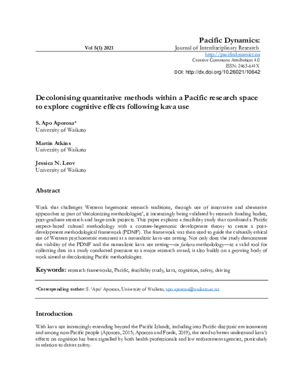 (PDF) Decolonising quantitative methods within a Pacific research space ...
