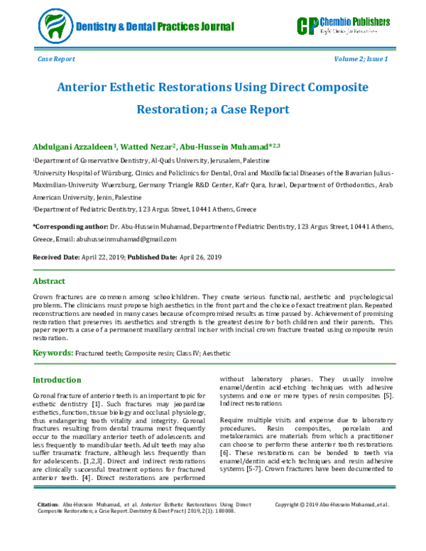 (PDF) Anterior Esthetic Restorations Using Direct Composite Restoration ...