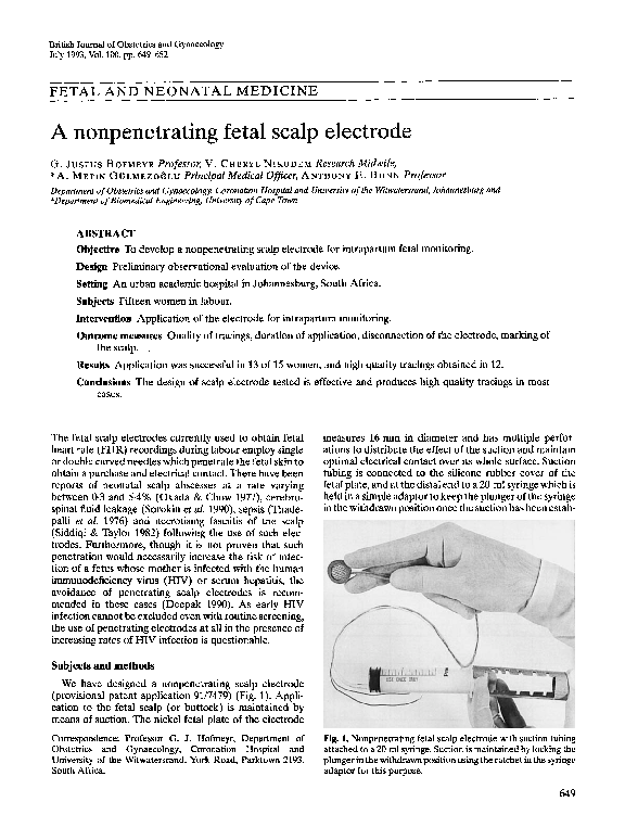 (PDF) A nonpenetrating fetal scalp electrode