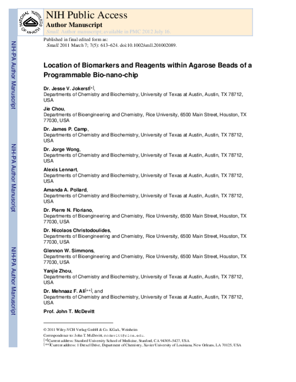 (PDF) Location of Biomarkers and Reagents within Agarose Beads of a ...