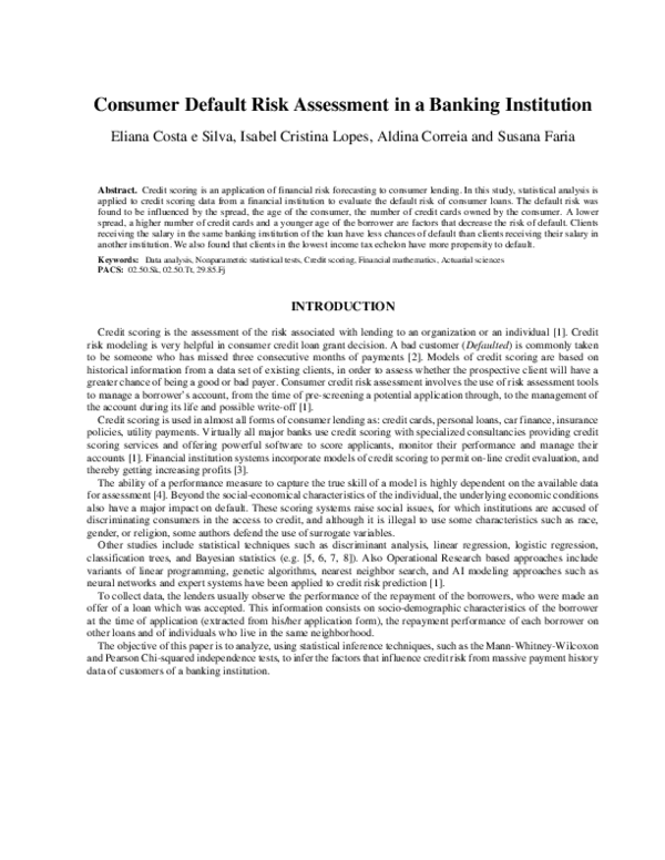 (PDF) Consumer default risk assessment in a banking institution