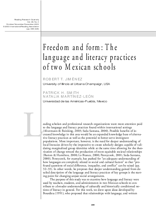 (PDF) Freedom and form: The language and literacy practices of two ...