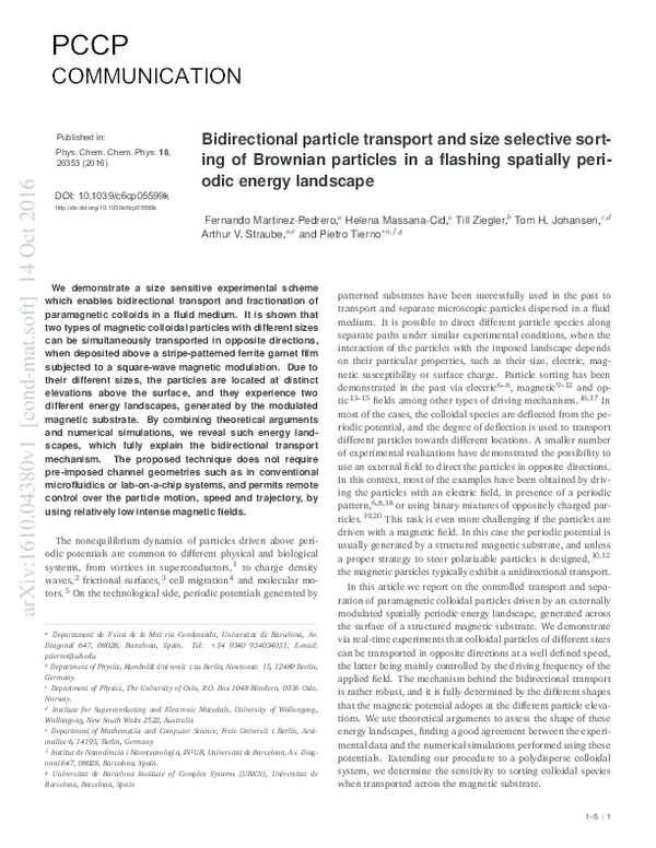 Pdf Bidirectional Particle Transport And Size Selective Sorting Of Brownian Particles In A