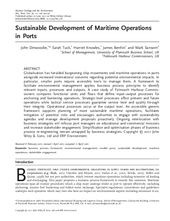 (PDF) Sustainable Development of Maritime Operations in Ports