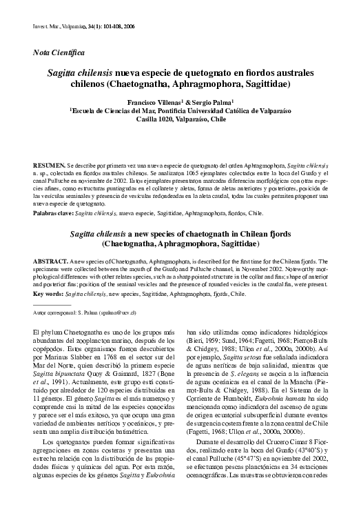 (PDF) Sagitta chilensis nueva especie de quetognato en fiordos ...