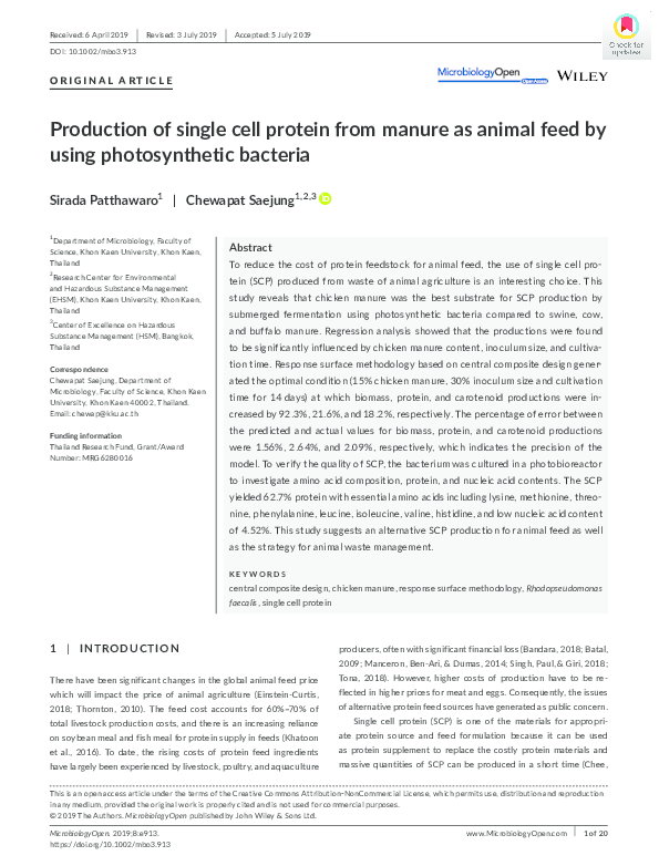 (PDF) Production of single cell protein from manure as animal feed by ...