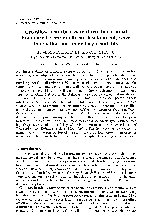 (PDF) Crossflow disturbances in three-dimensional boundary layers: nonlinear development, wave ...