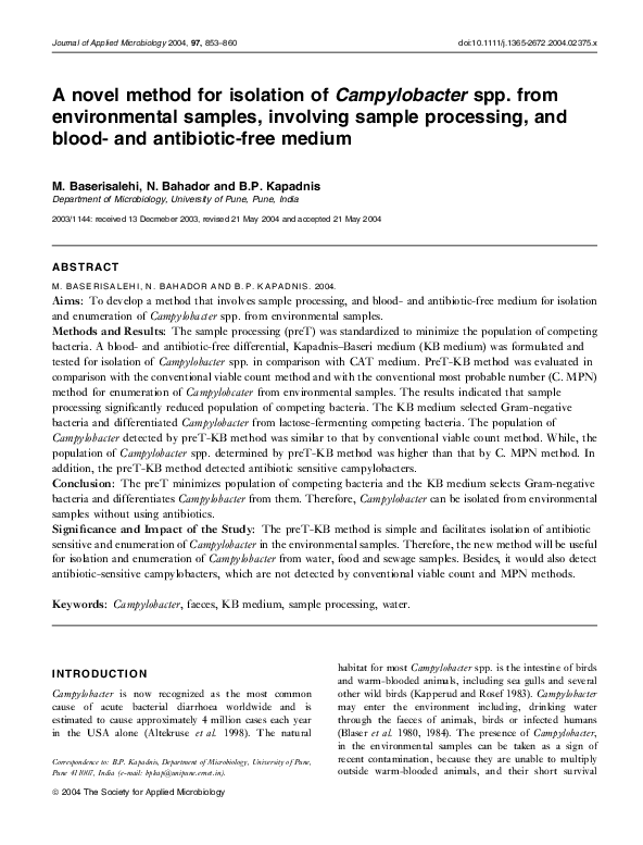 (PDF) A novel method for isolation of Campylobacter spp. from ...