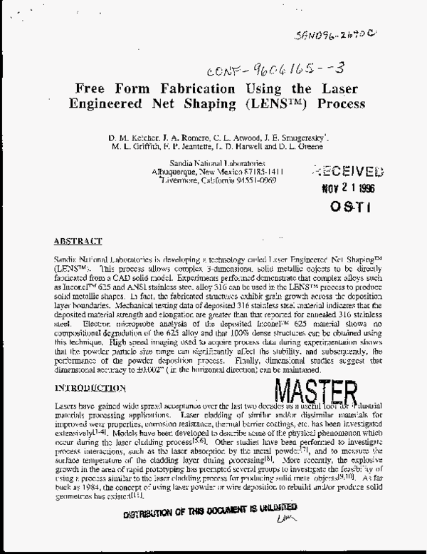 (PDF) Free form fabrication using the laser engineered net shaping ...