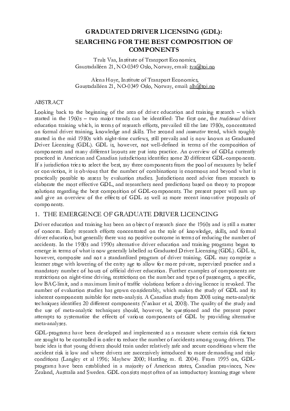(PDF) Graduated driver licensing: searching for the best composition of ...