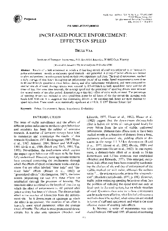 (PDF) Increased police enforcement: Effects on speed