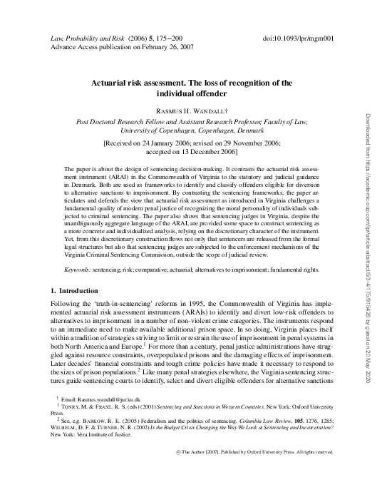 (PDF) Actuarial risk assessment. The loss of recognition of the ...