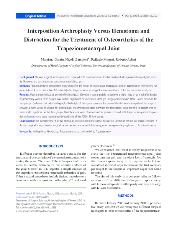 Pdf Interposition Arthroplasty Versus Hematoma And Distraction For The Treatment Of