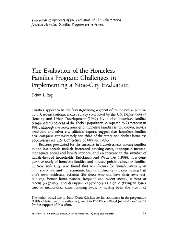 (PDF) The evaluation of the homeless families program: Challenges in ...