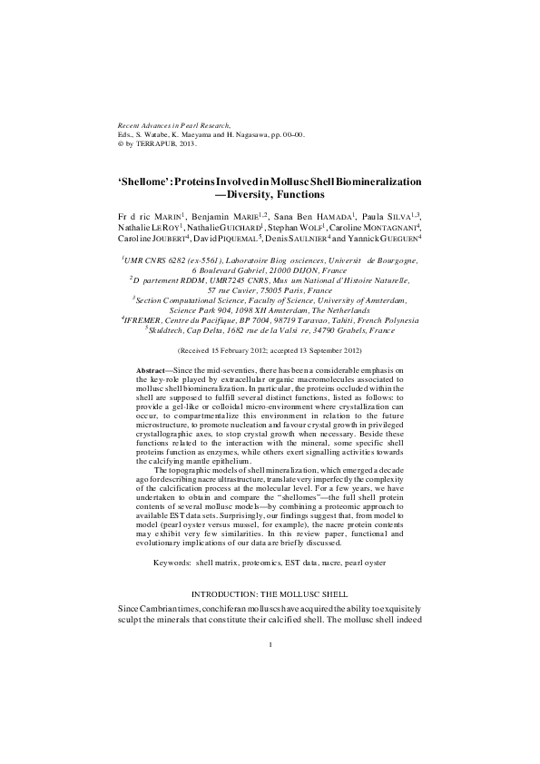 (PDF) Shellome': Proteins Involved in Mollusc Shell Biomineralization ...