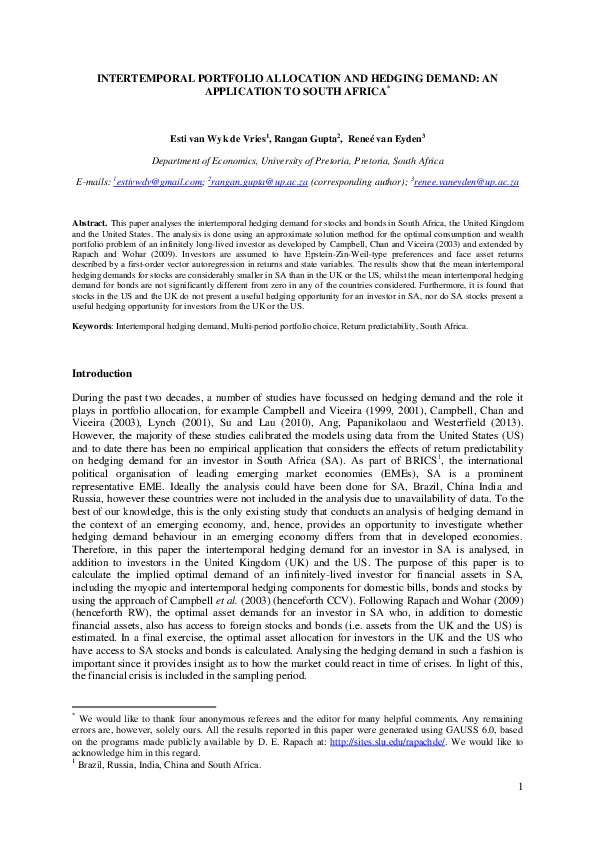 (PDF) Intertemporal portfolio allocation and hedging demand: an ...