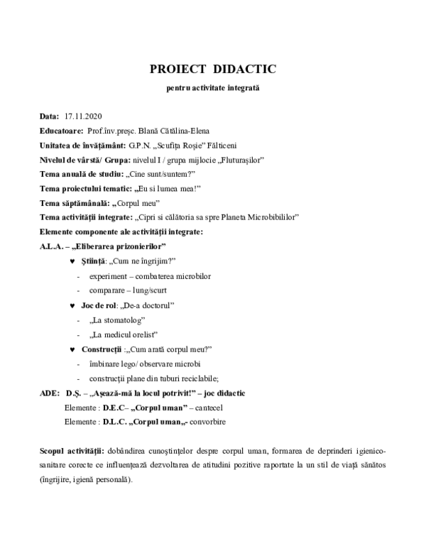 (DOC) PROIECT DIDACTIC