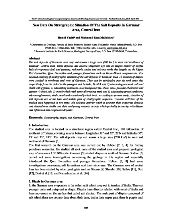 (PDF) Stratigraphic situation of the Salt deposits in Garmsar area ...