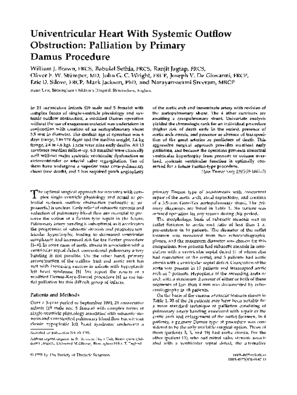 (PDF) Univentricular heart with systemic outflow obstruction ...