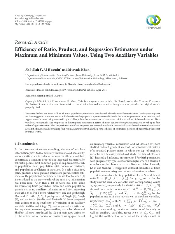 Pdf Efficiency Of Ratio Product And Regression Estimators Under