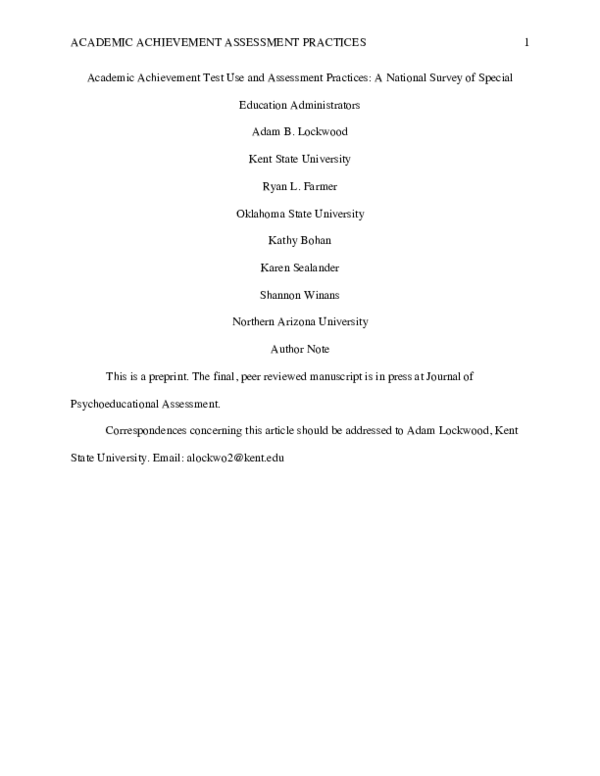 (PDF) ACADEMIC ACHIEVEMENT ASSESSMENT PRACTICES 1 Academic Achievement ...
