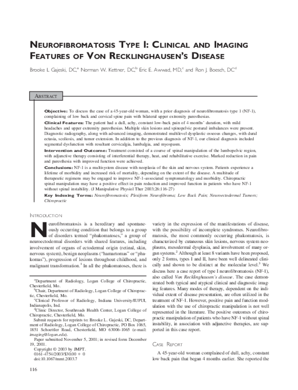 (PDF) Neurofibromatosis type I: Clinical and imaging features of Von ...