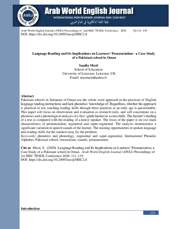 (PDF) Language Reading and Its Implications on Learners' Pronunciation ...