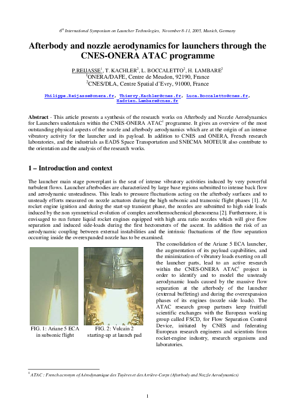 (PDF) Afterbody and nozzle aerodynamics for launchers through the CNES ...