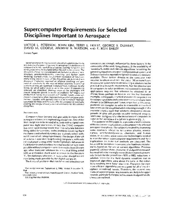 (PDF) Supercomputer Needs in Aerospace Disciplines