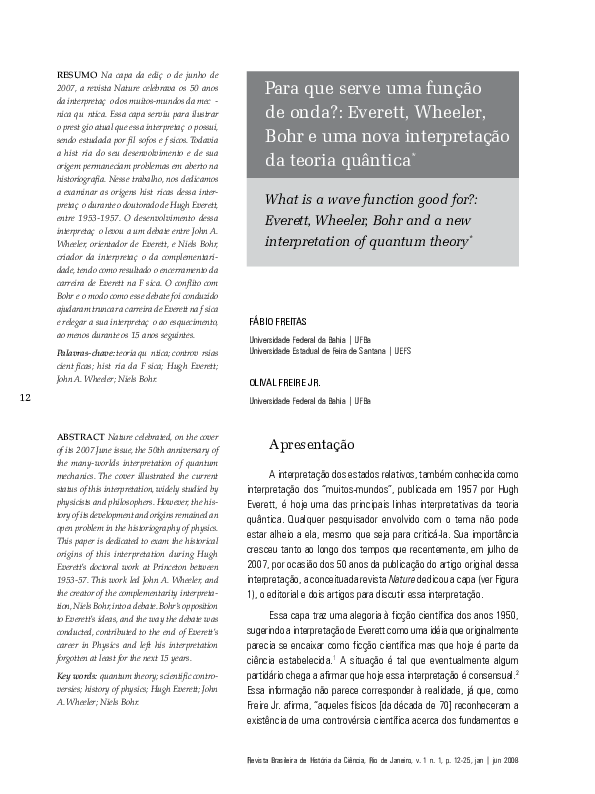 (PDF) Para que serve uma função de onda?: Everett, Wheeler, Bohr e uma ...