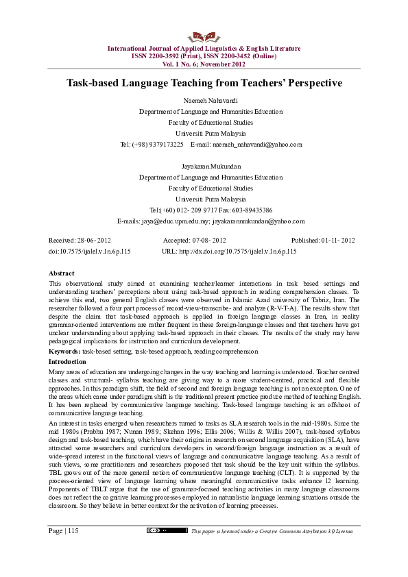 (PDF) Task-based Language Teaching from Teachers’ Perspective