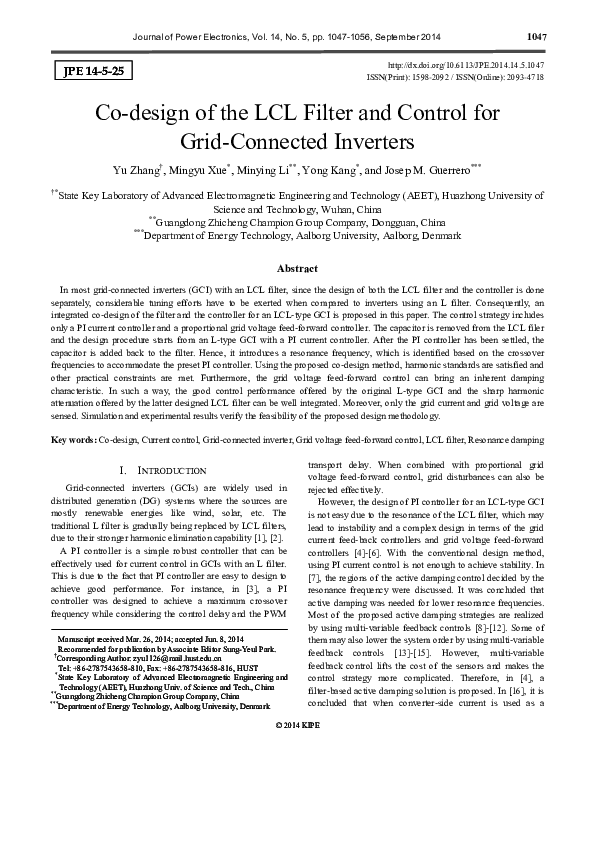 (PDF) Co-design of the LCL Filter and Control for Grid-Connected Inverters