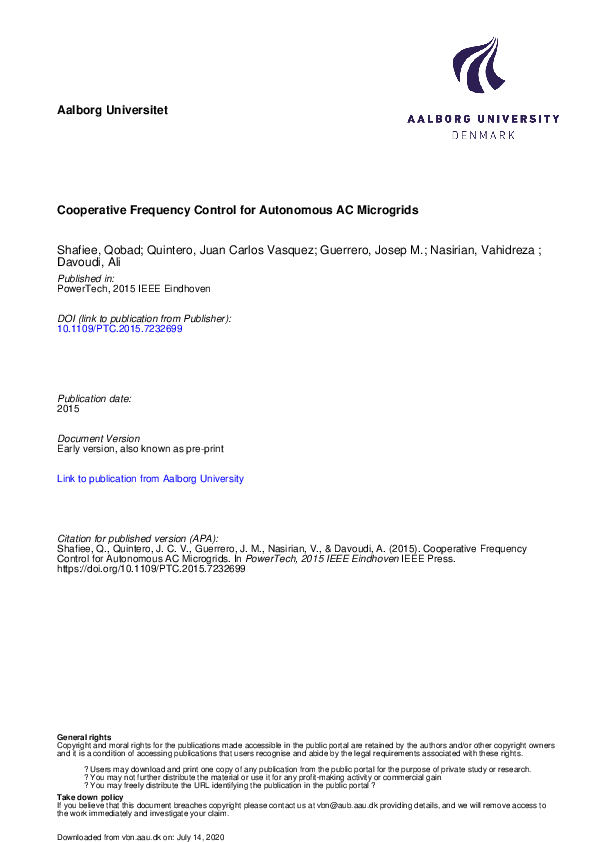 (PDF) Cooperative frequency control for autonomous AC Microgrids