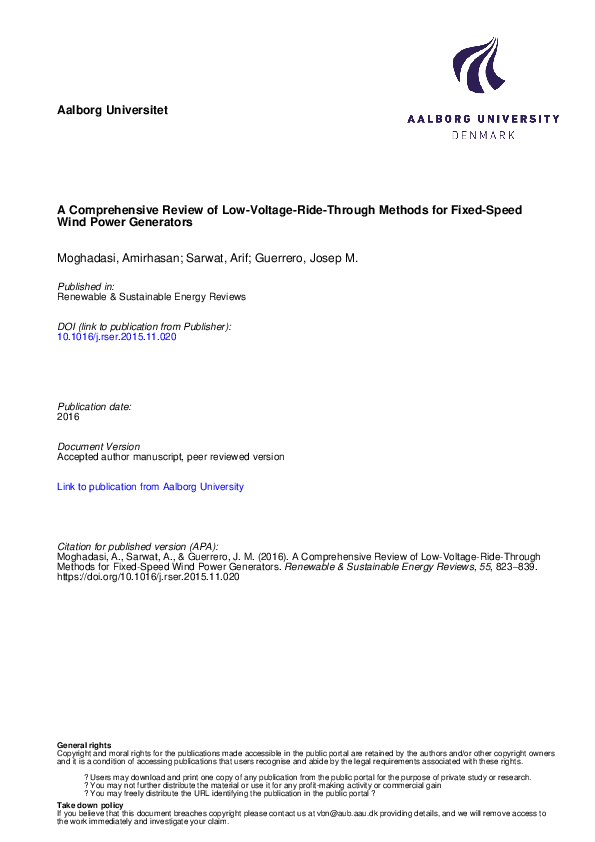Pdf A Comprehensive Review Of Low Voltage Ride Through Methods For Fixed Speed Wind Power