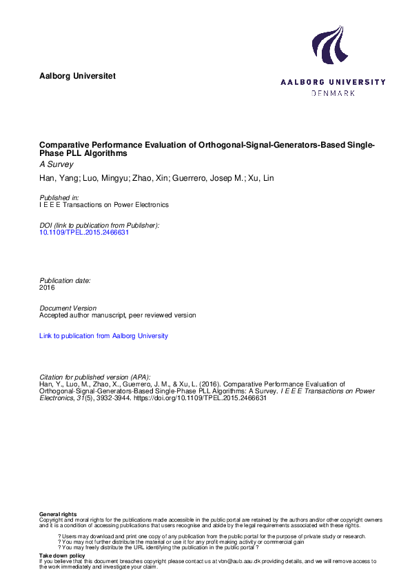 (PDF) Comparative Performance Evaluation of Orthogonal-Signal-Generators based Single-Phase PLL ...