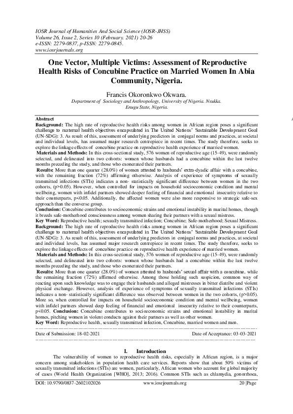 (PDF) One Vector, Multiple Victims: Assessment of Reproductive Health ...