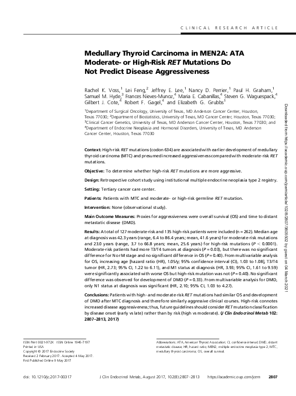 (PDF) Medullary Thyroid Carcinoma in MEN2A: ATA Moderate or High-Risk ...