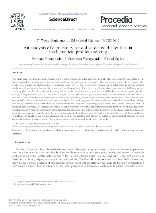 (PDF) An Analysis of Elementary School Students’ Difficulties in ...