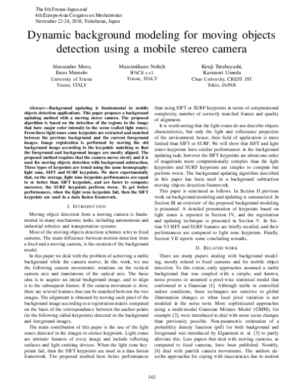 (PDF) Dynamic background modeling for moving objects detection using a mobile stereo camera