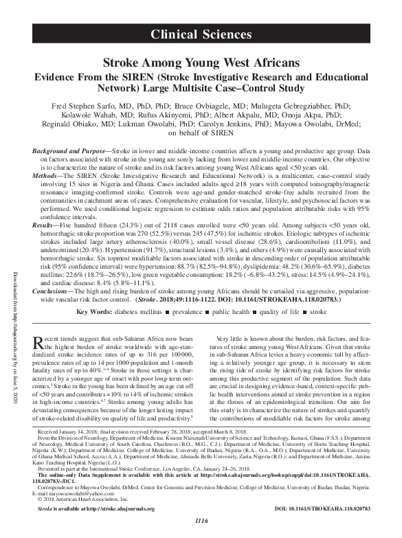(PDF) Stroke Among Young West Africans: Evidence From the SIREN (Stroke ...