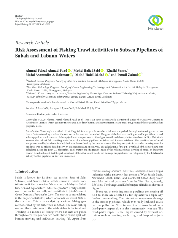 (PDF) Risk Assessment of Fishing Trawl Activities to Subsea Pipelines ...