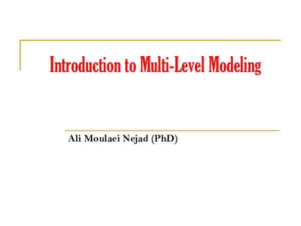 (PDF) Introduction to Multi-Level Modeling