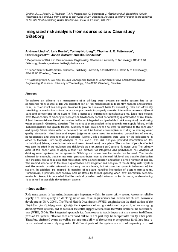 (PDF) Integrated risk analysis from source to tap: Case study Göteborg
