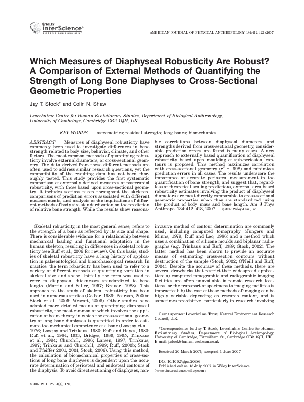 (PDF) Which Measures of Diaphyseal Robusticity Are Robust? A Comparison ...