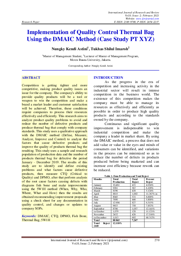 (PDF) Implementation of Quality Control Thermal Bag Using the DMAIC ...