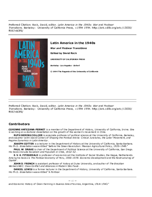 (PDF) Latin America in the 1940s: War and Postwar Transitions